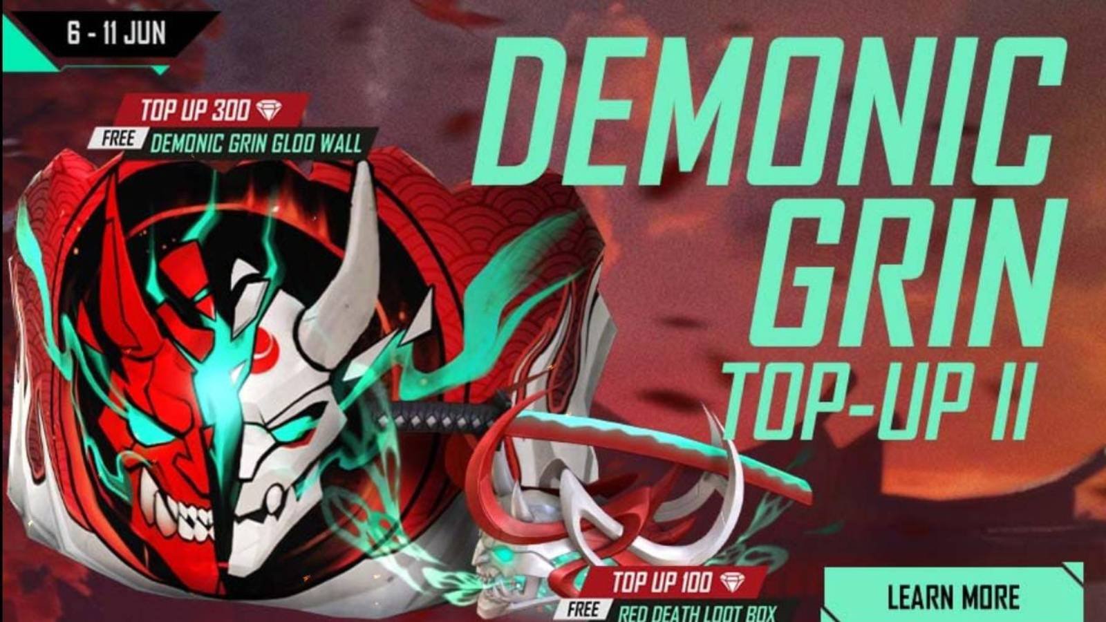 Free Fire Demonic Grin Top-up ll (2): Get a free Demonic Grin Gloo wall ...